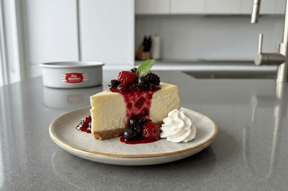 Recept voor cheesecake met lentebessencompote in een bakvorm met ...